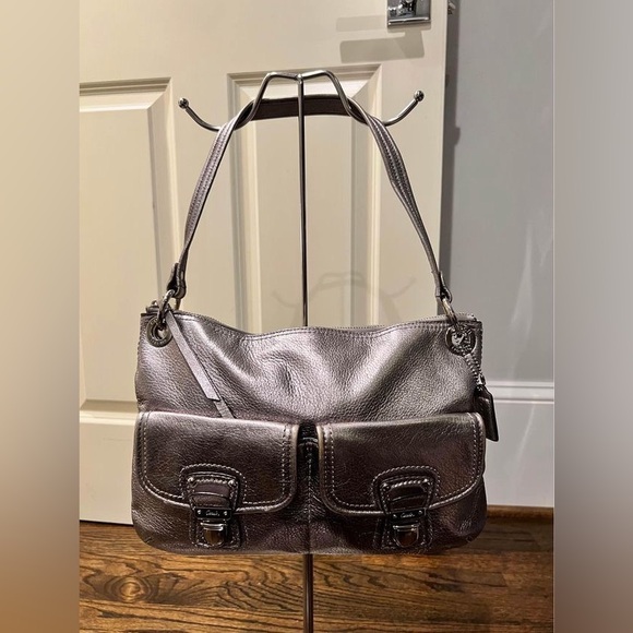 Coach | Bags | Coach Poppy Silver Metallic Leather Handbag Wconvertible ...